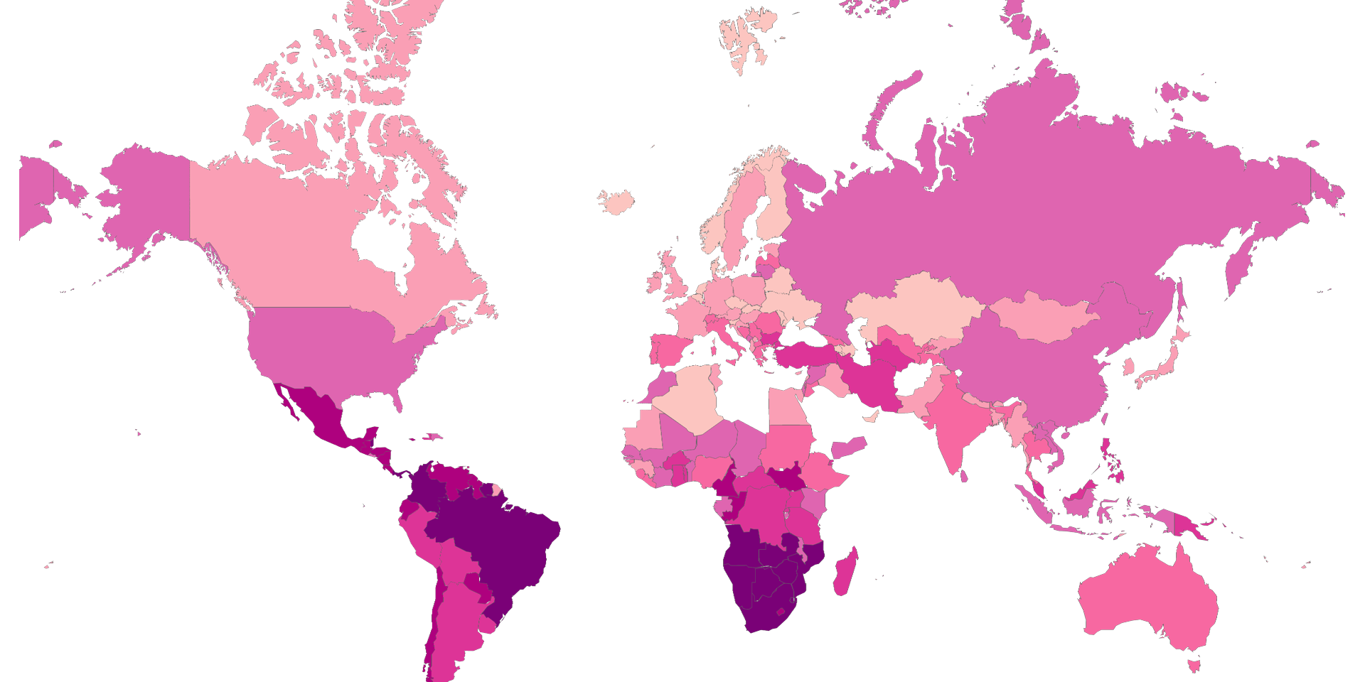 Gini Coefficient by Country Map | Mapstack
