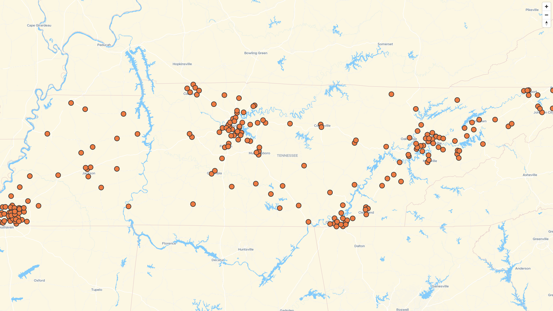 Map of Wendy's locations in Tennessee, US | Mapstack