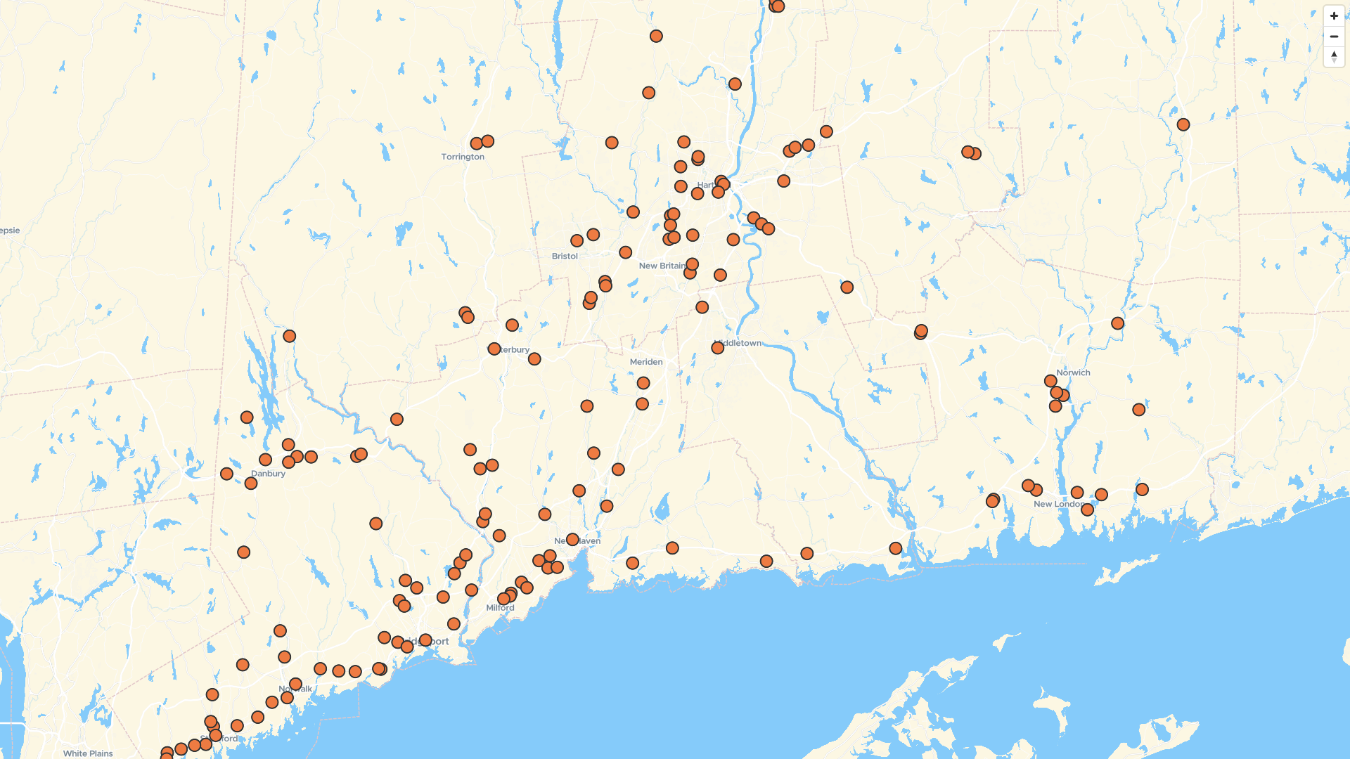 Map of Starbucks locations in Connecticut, US | Mapstack