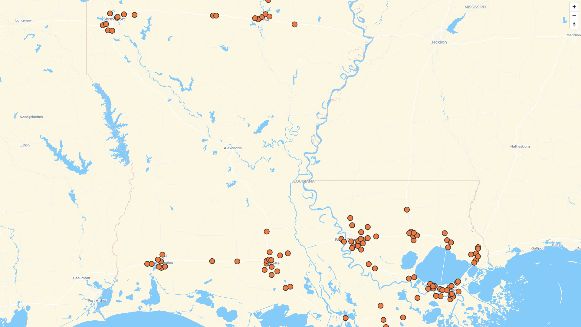 Map of Waffle House locations in Louisiana, US | Mapstack