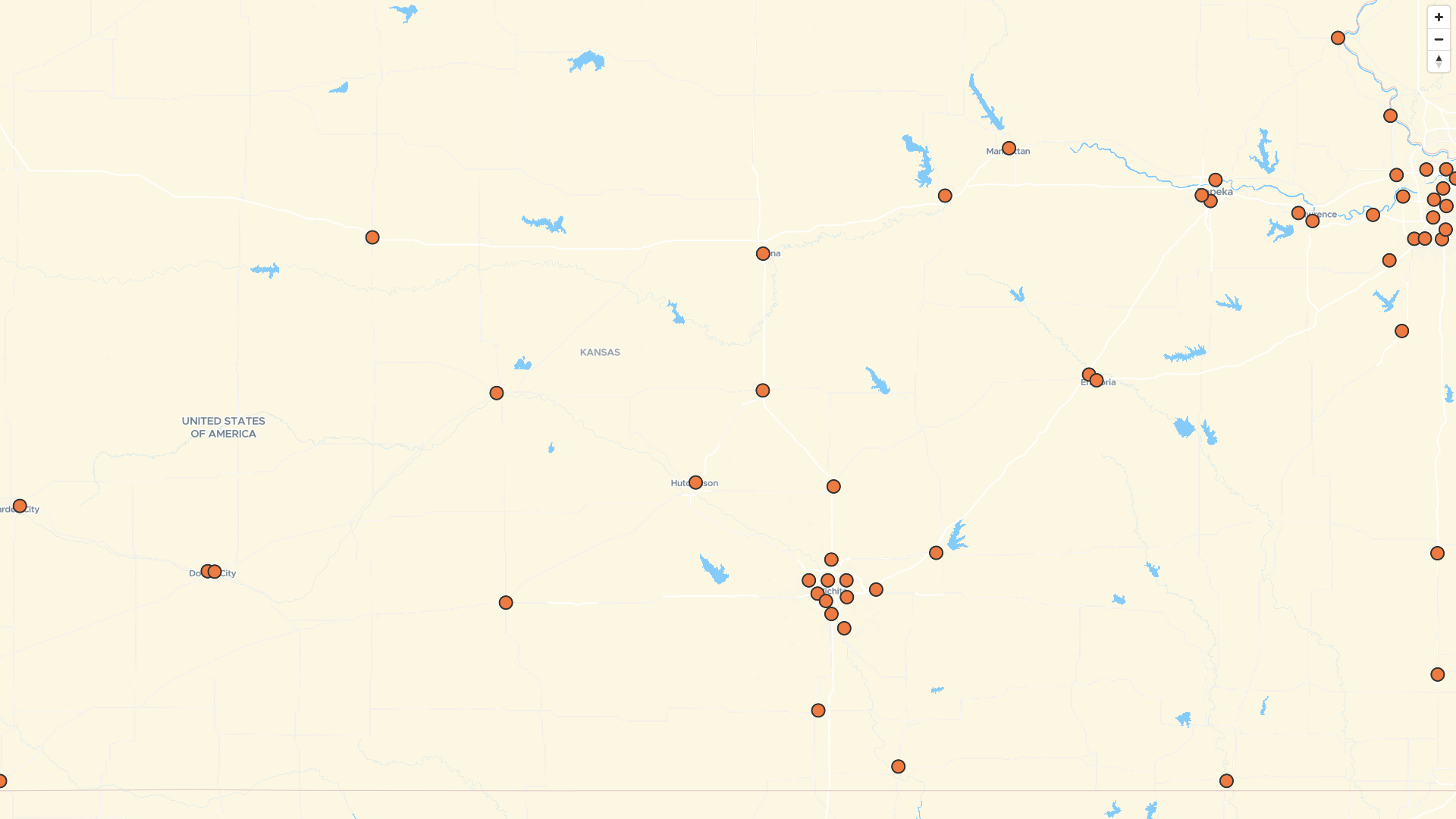 Map of KFC locations in Kansas, US | Mapstack