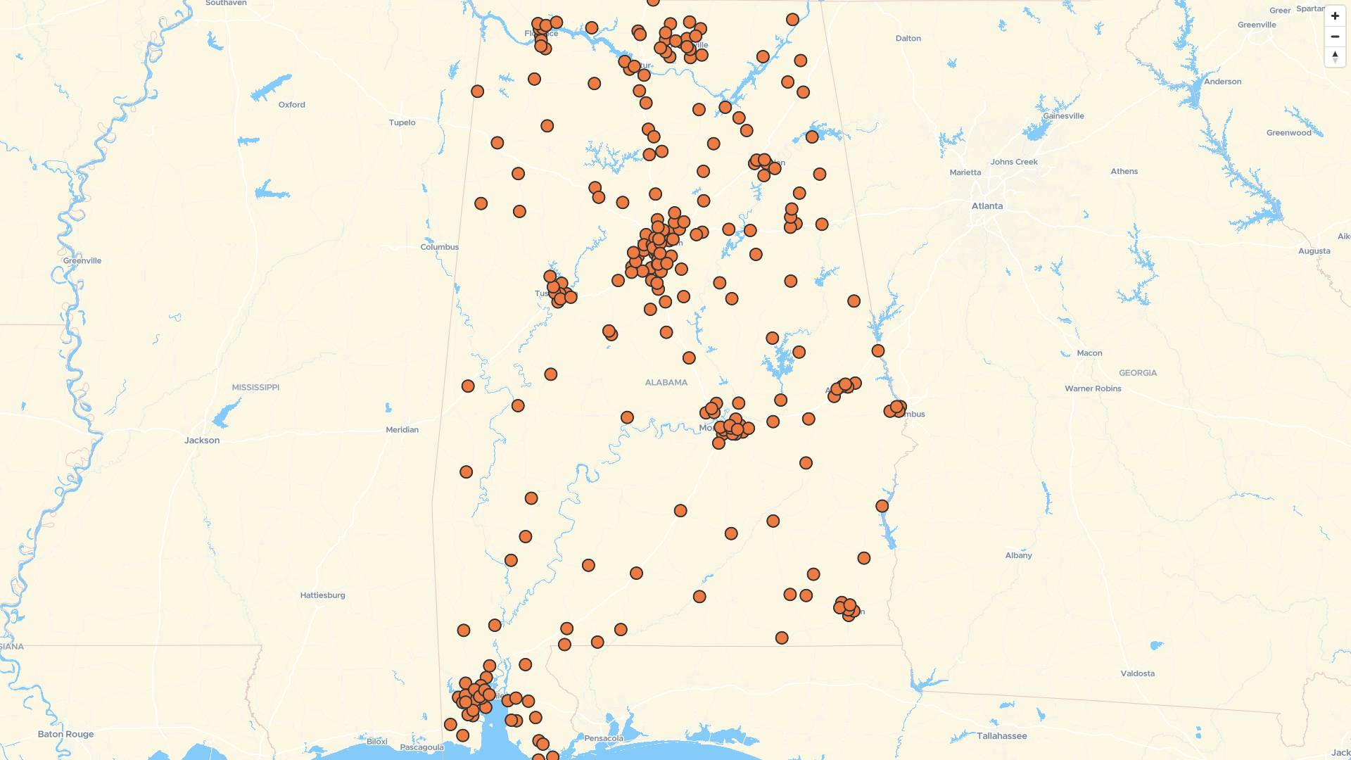 Map of McDonald's locations in Alabama, US | Mapstack