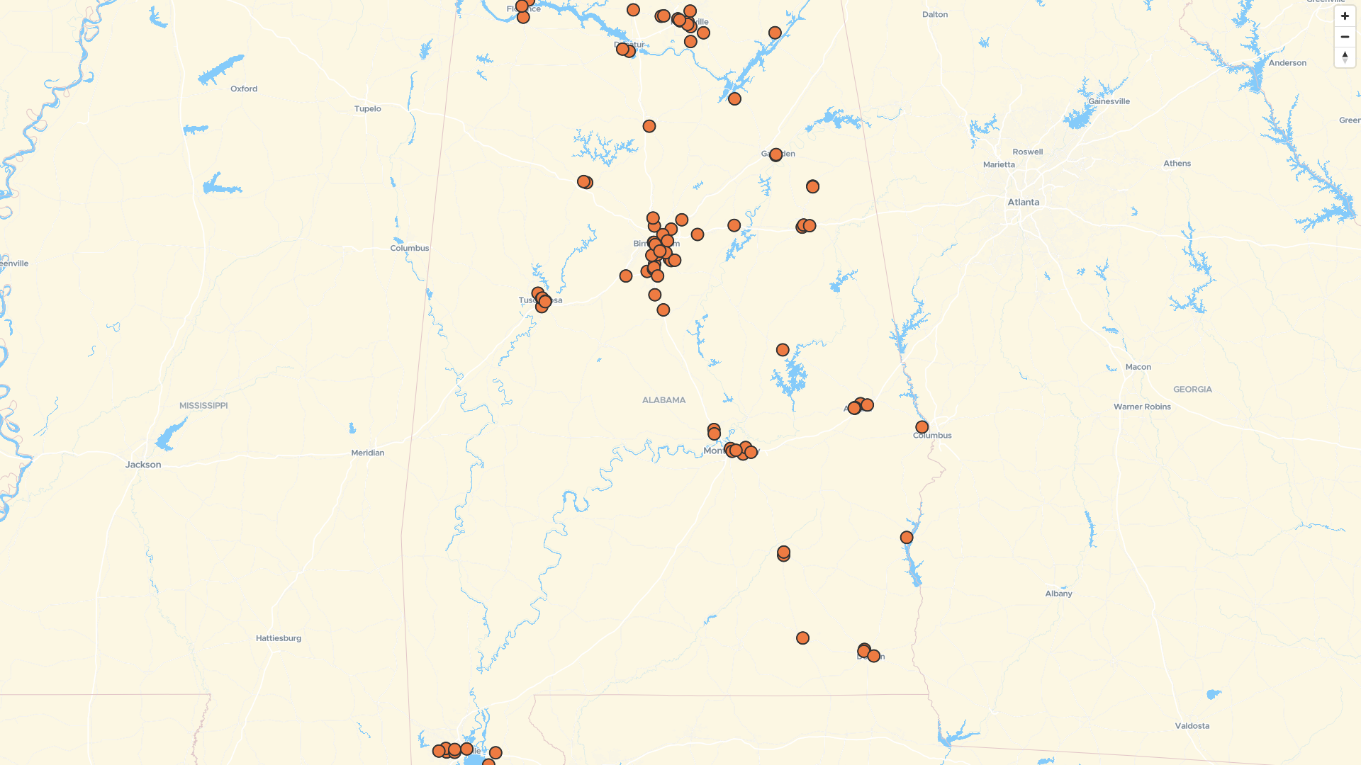 Map of Chick-Fil-A locations in Alabama, US | Mapstack