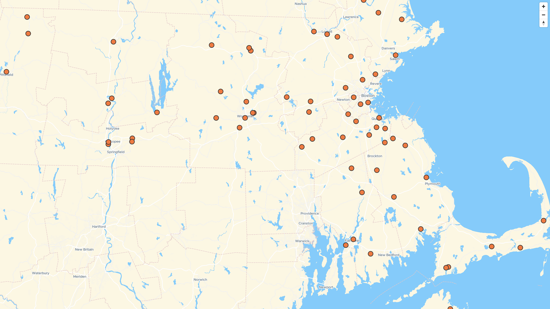 Map of Smart Start Ignition Interlock locations in Massachusetts, US | Mapstack
