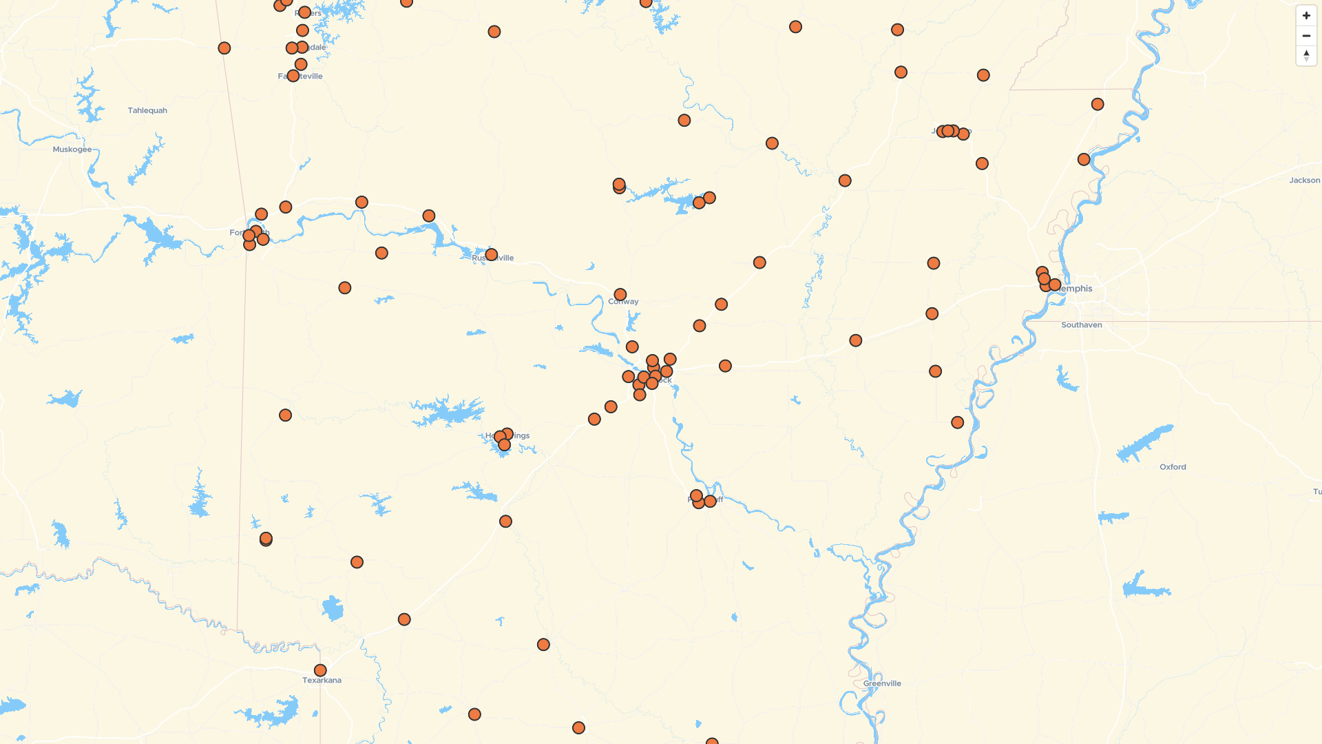 Map of KFC locations in Arkansas, US | Mapstack
