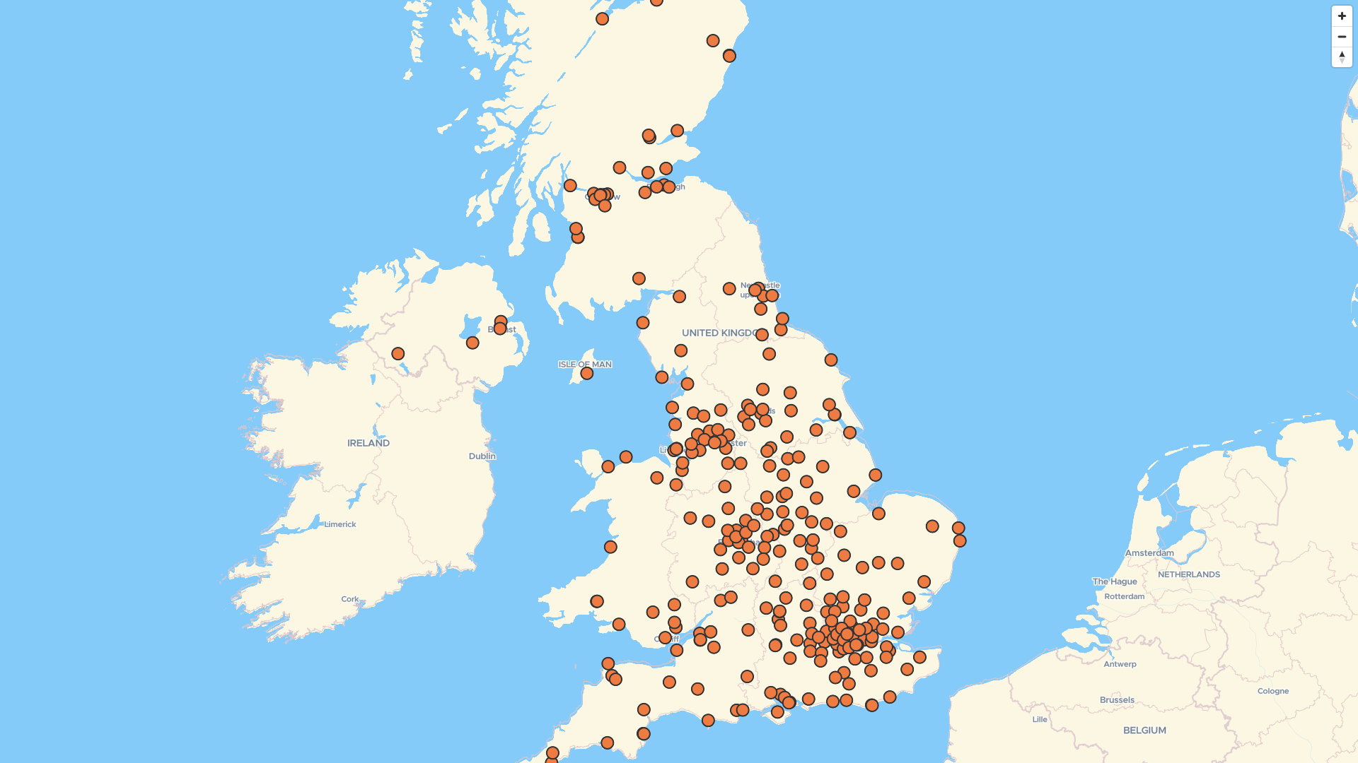 Map of Pandora locations, UK | Mapstack