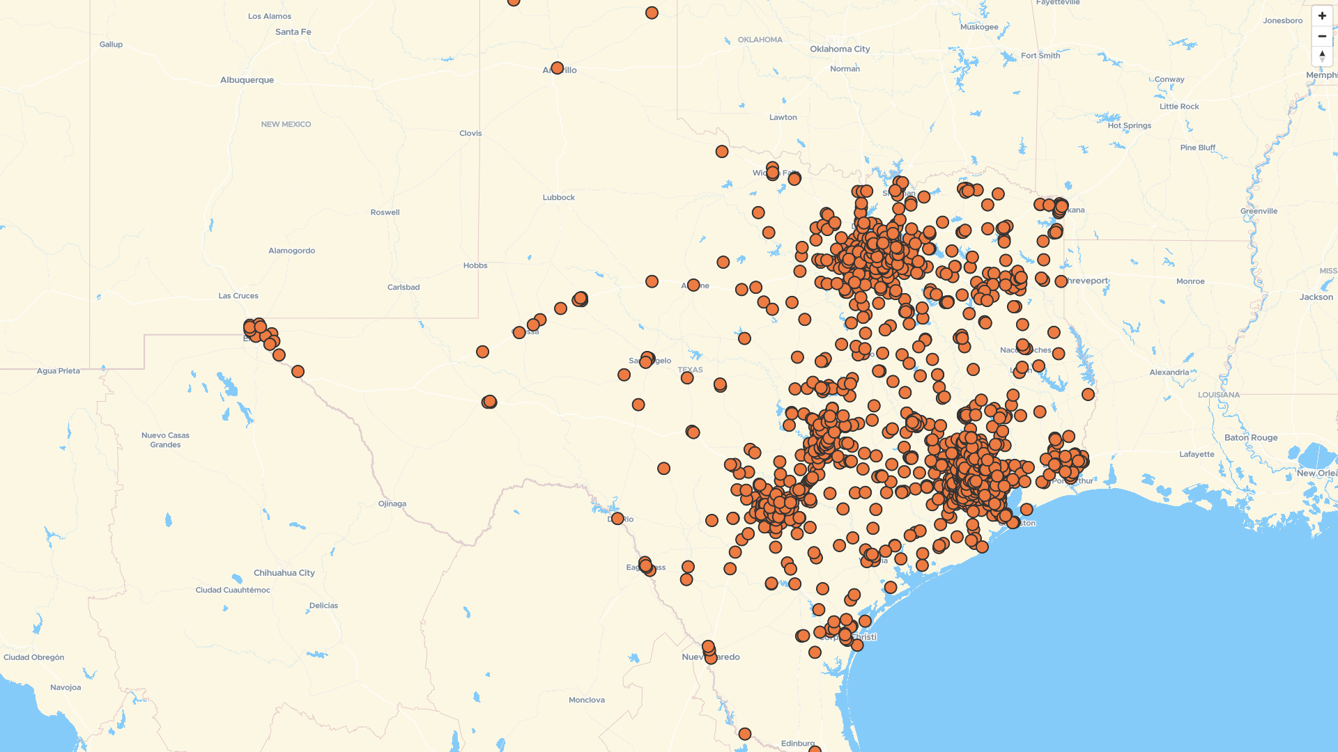 Map of Shell locations in Texas, US | Mapstack