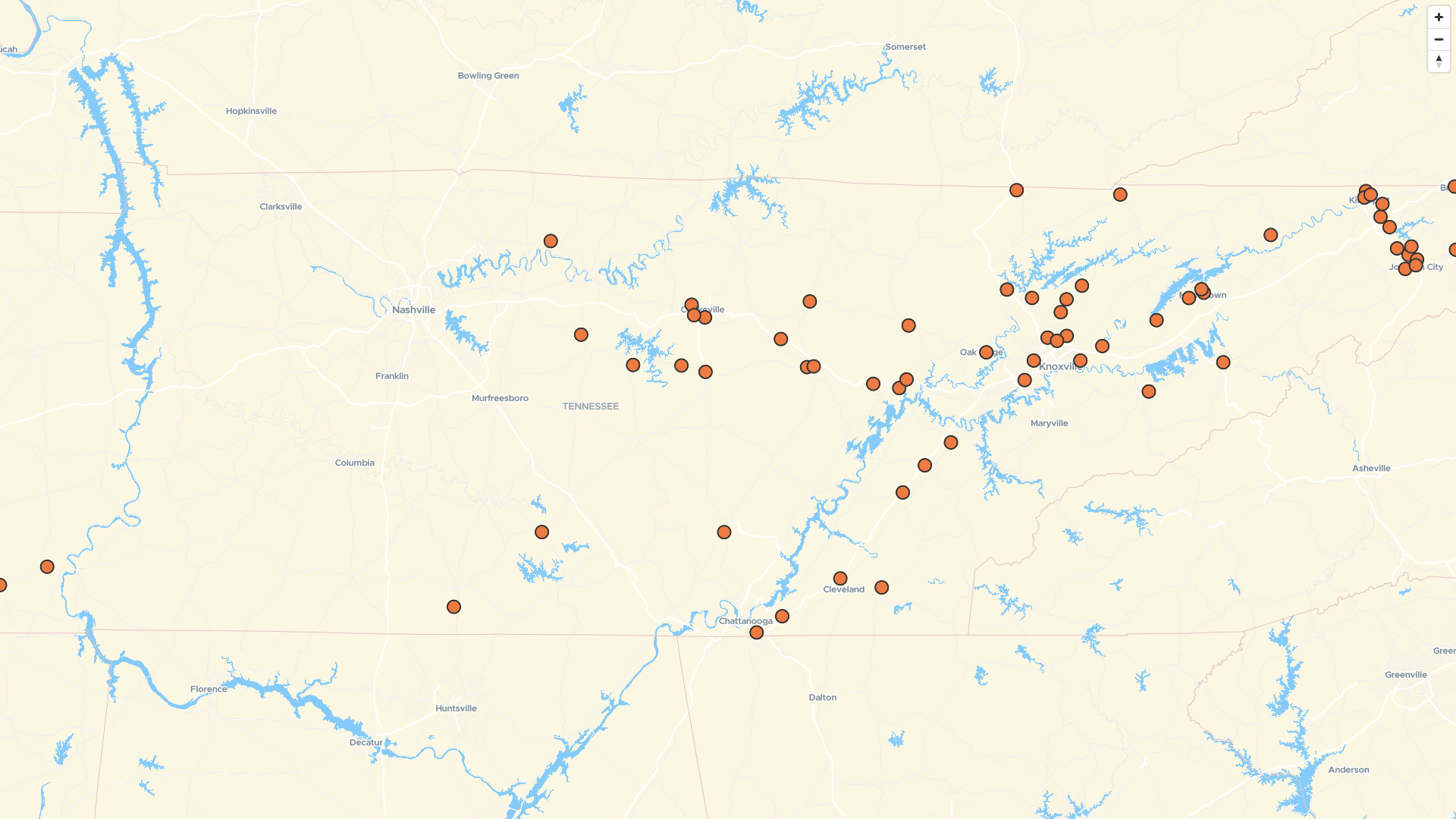 Map of Sunoco Gas Station locations in Tennessee, US | Mapstack