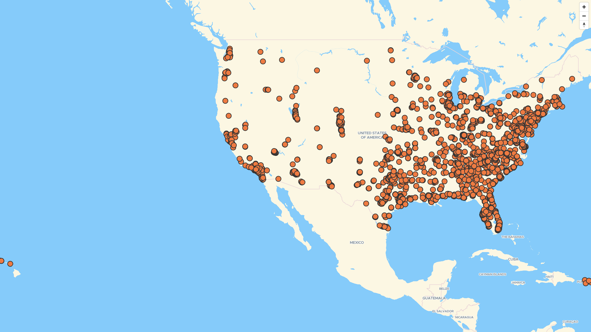 Map of Chick-Fil-A locations, US | Mapstack