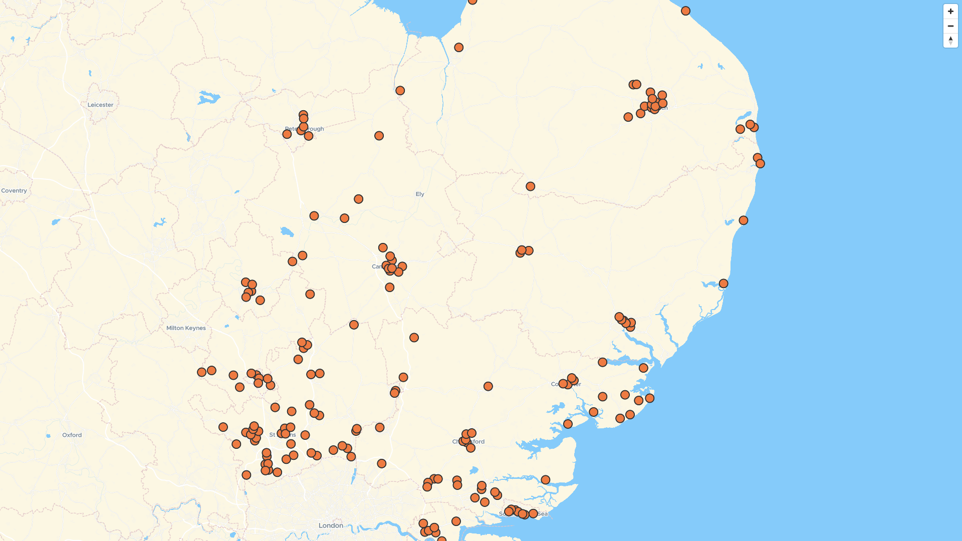 Map of Tesco Express locations in East of England, UK | Mapstack
