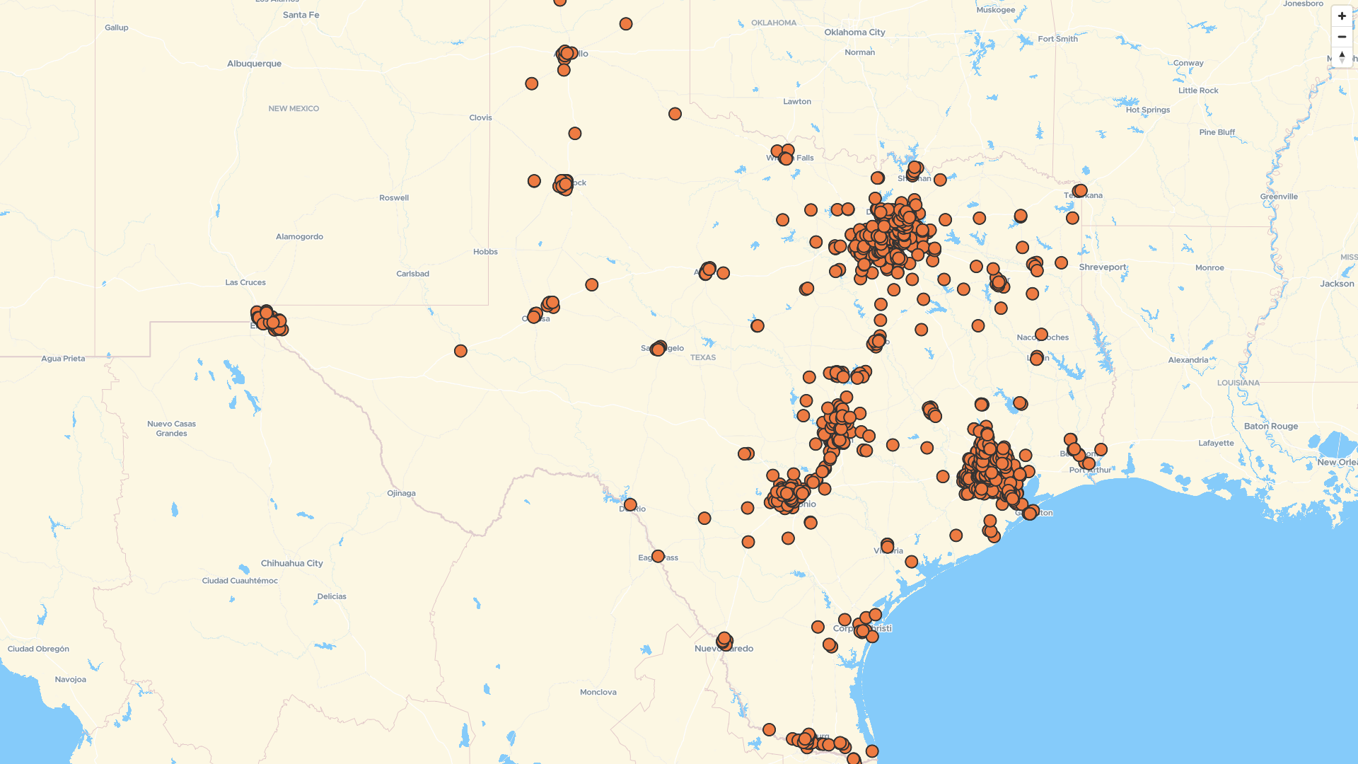 Map of Starbucks locations in Texas, US | Mapstack
