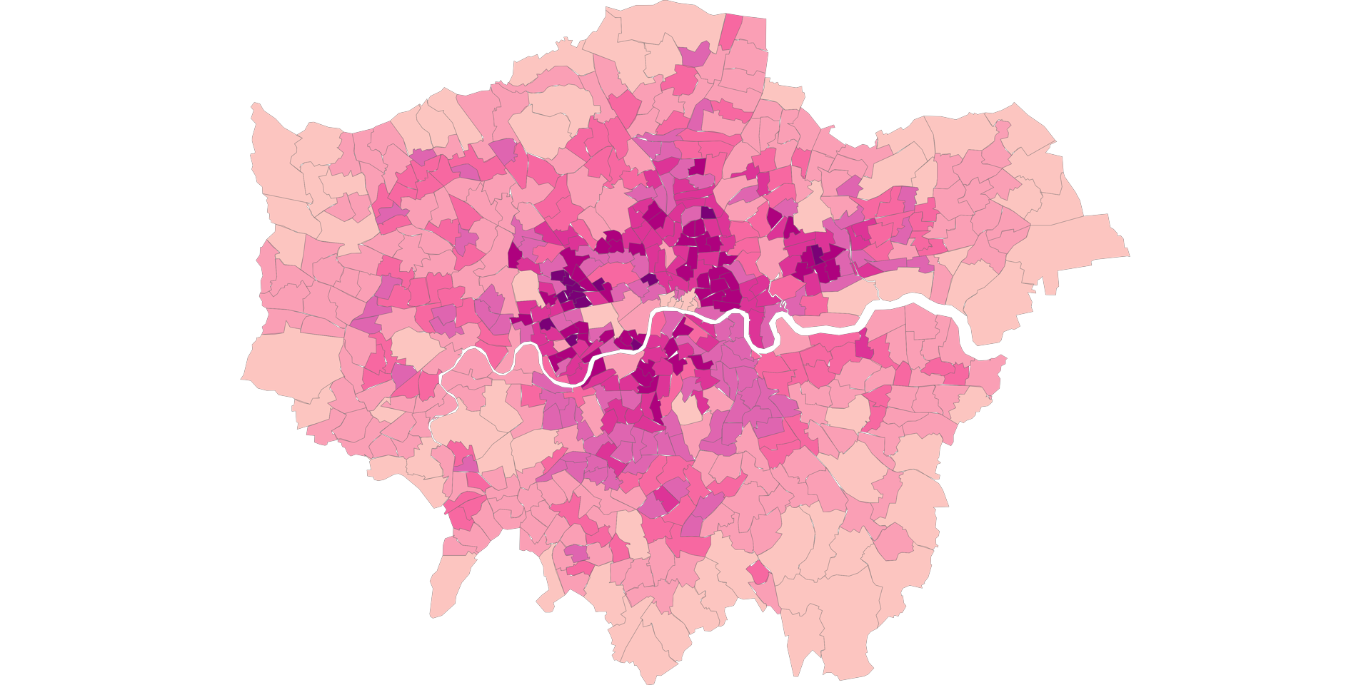 Greater London Population Density by Suburbs Map | Mapstack