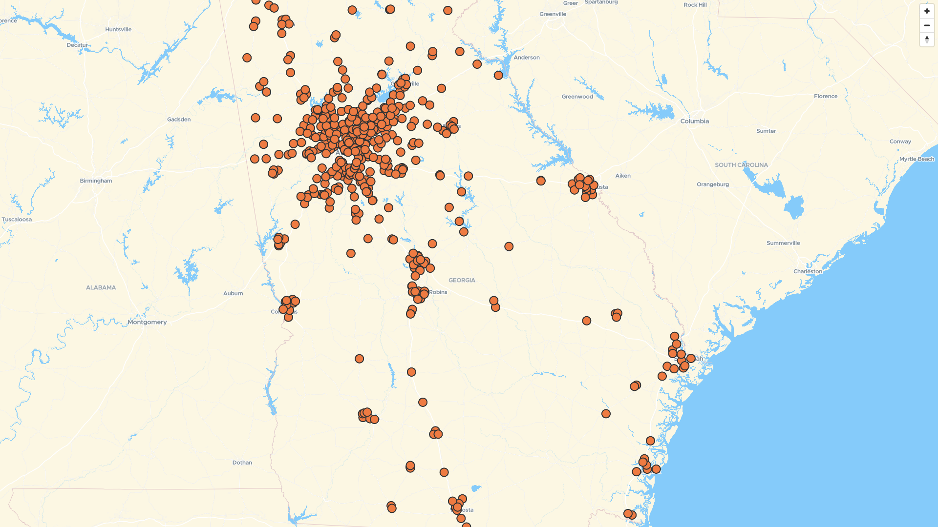 Map of Waffle House locations in Georgia, US | Mapstack