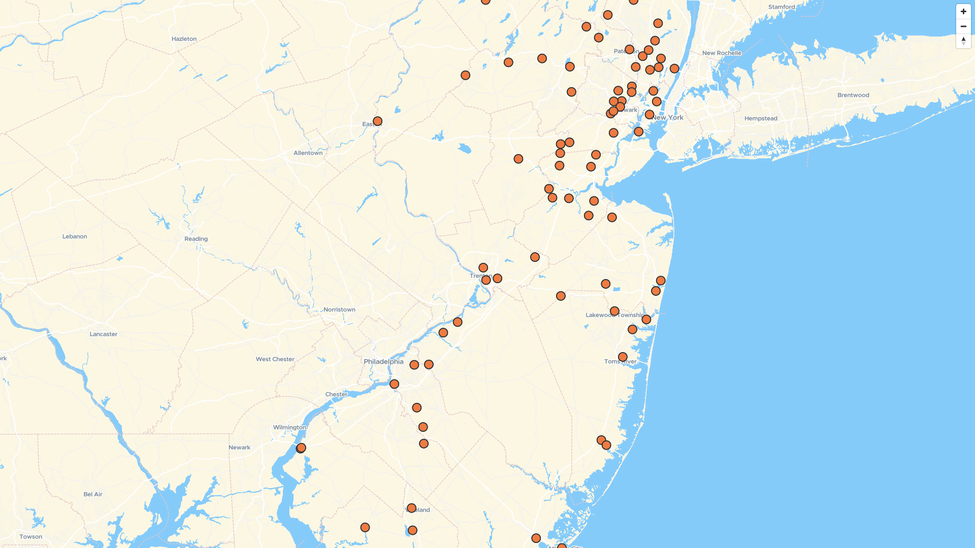 Map of KFC locations in New Jersey, US | Mapstack