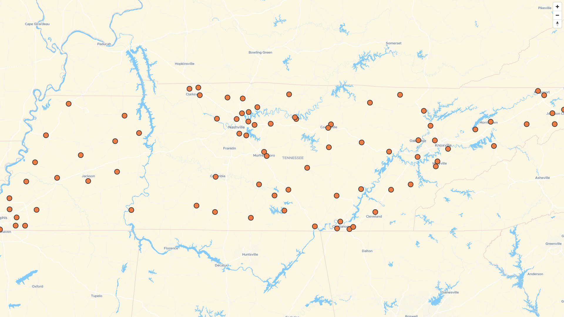 Map of Walmart Supercenter locations in Tennessee, US | Mapstack