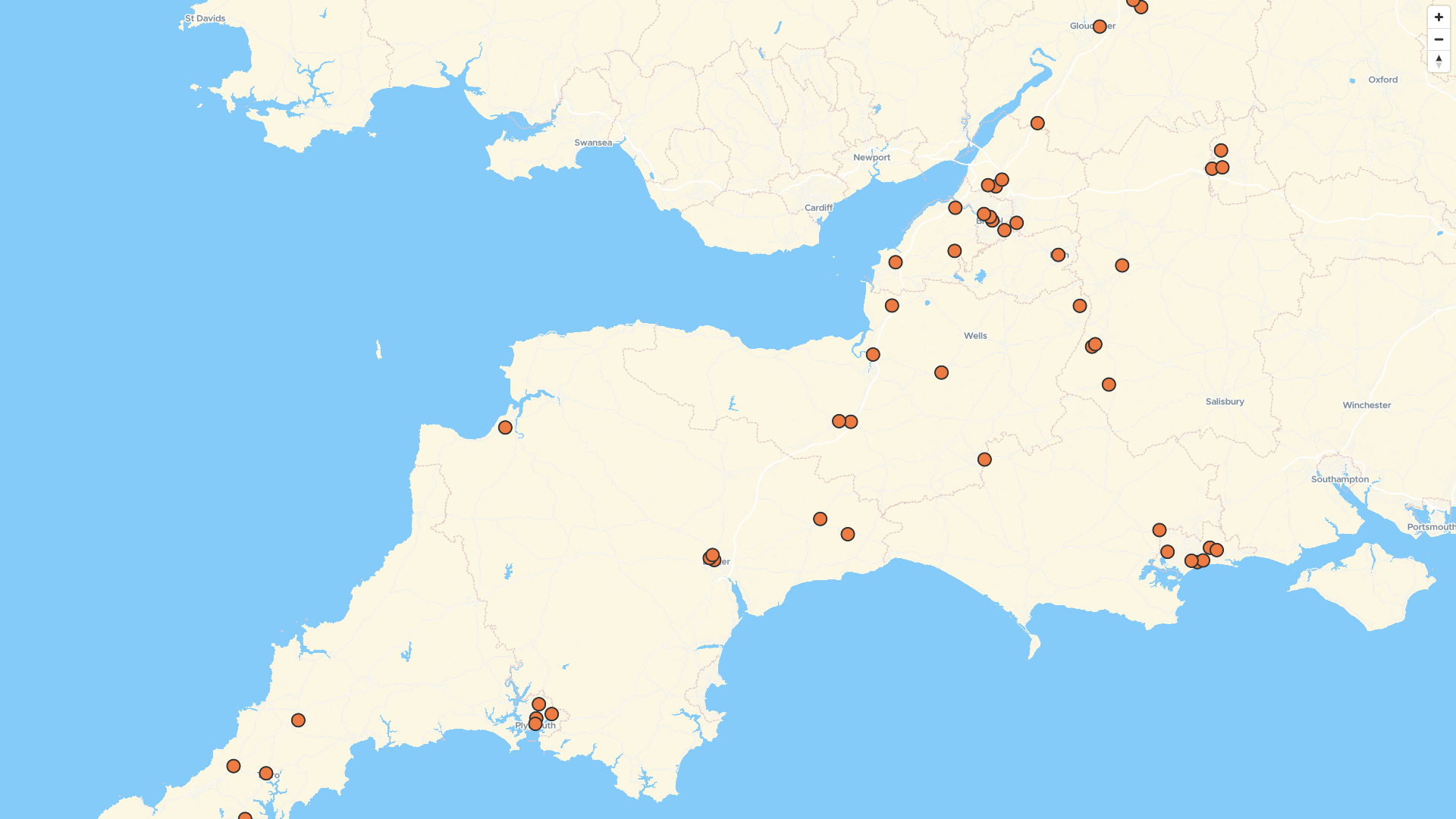 Map of Starbucks UK locations in South West, UK | Mapstack
