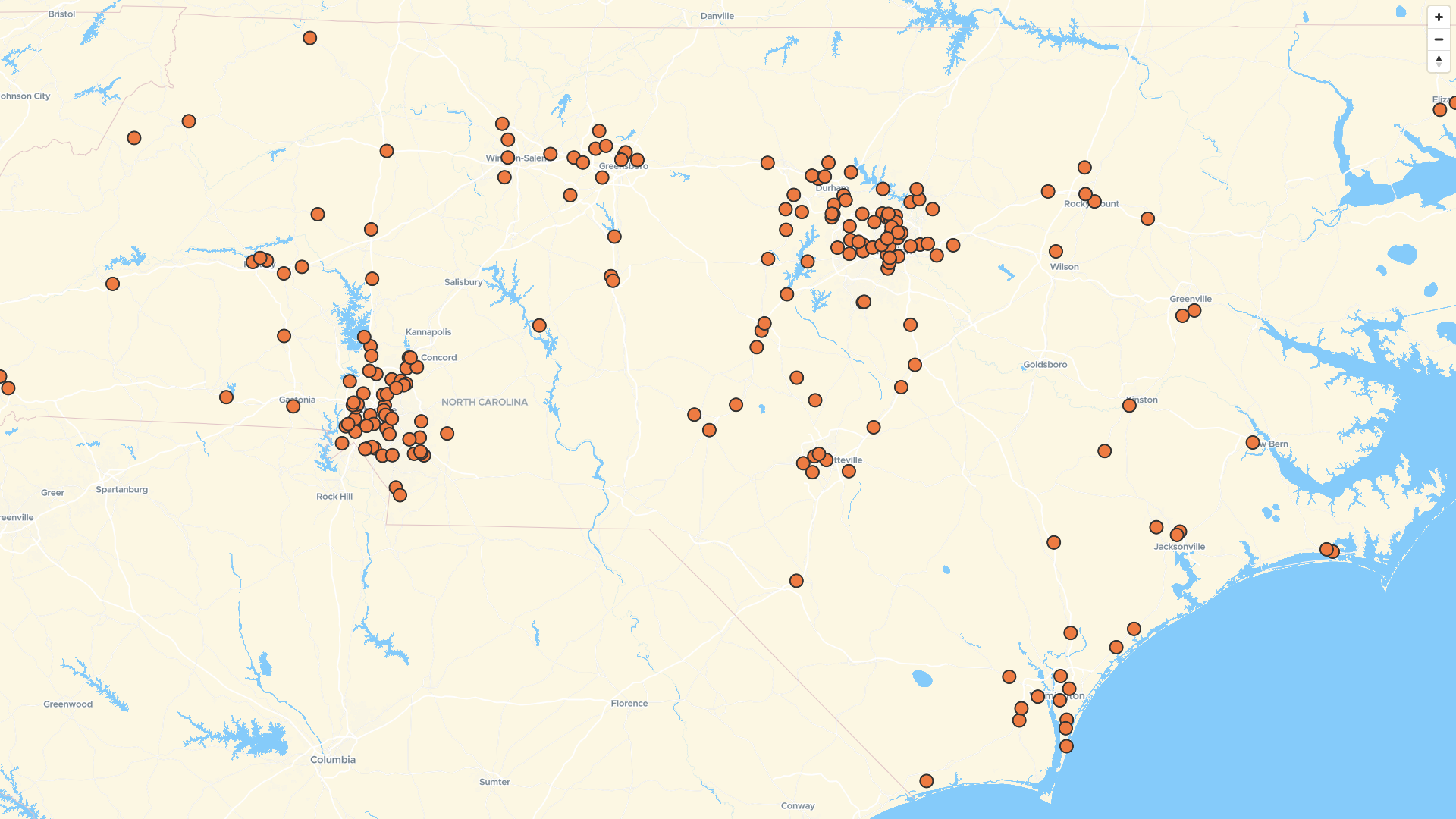 Map of Exxon & Mobil Stations locations in North Carolina, US | Mapstack