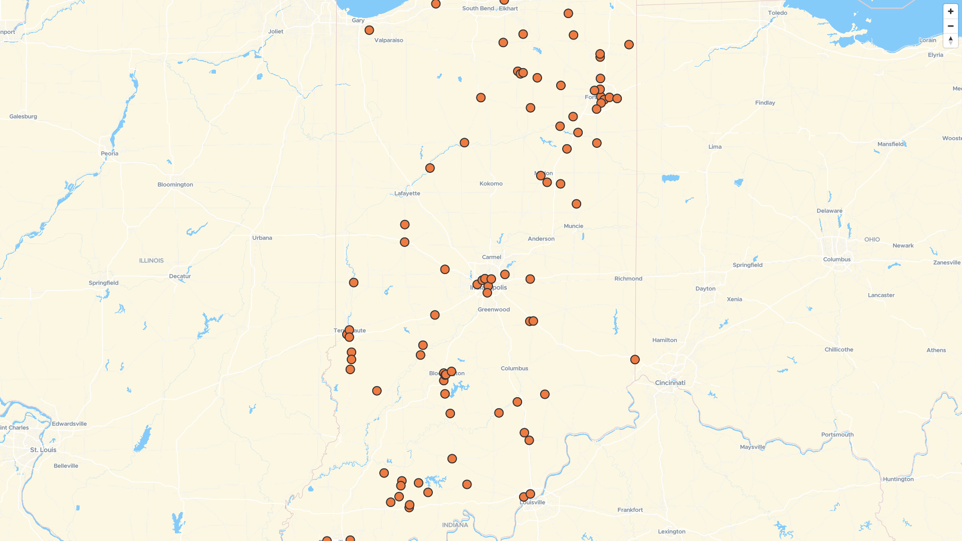 Map of Sunoco Gas Station locations in Indiana, US | Mapstack