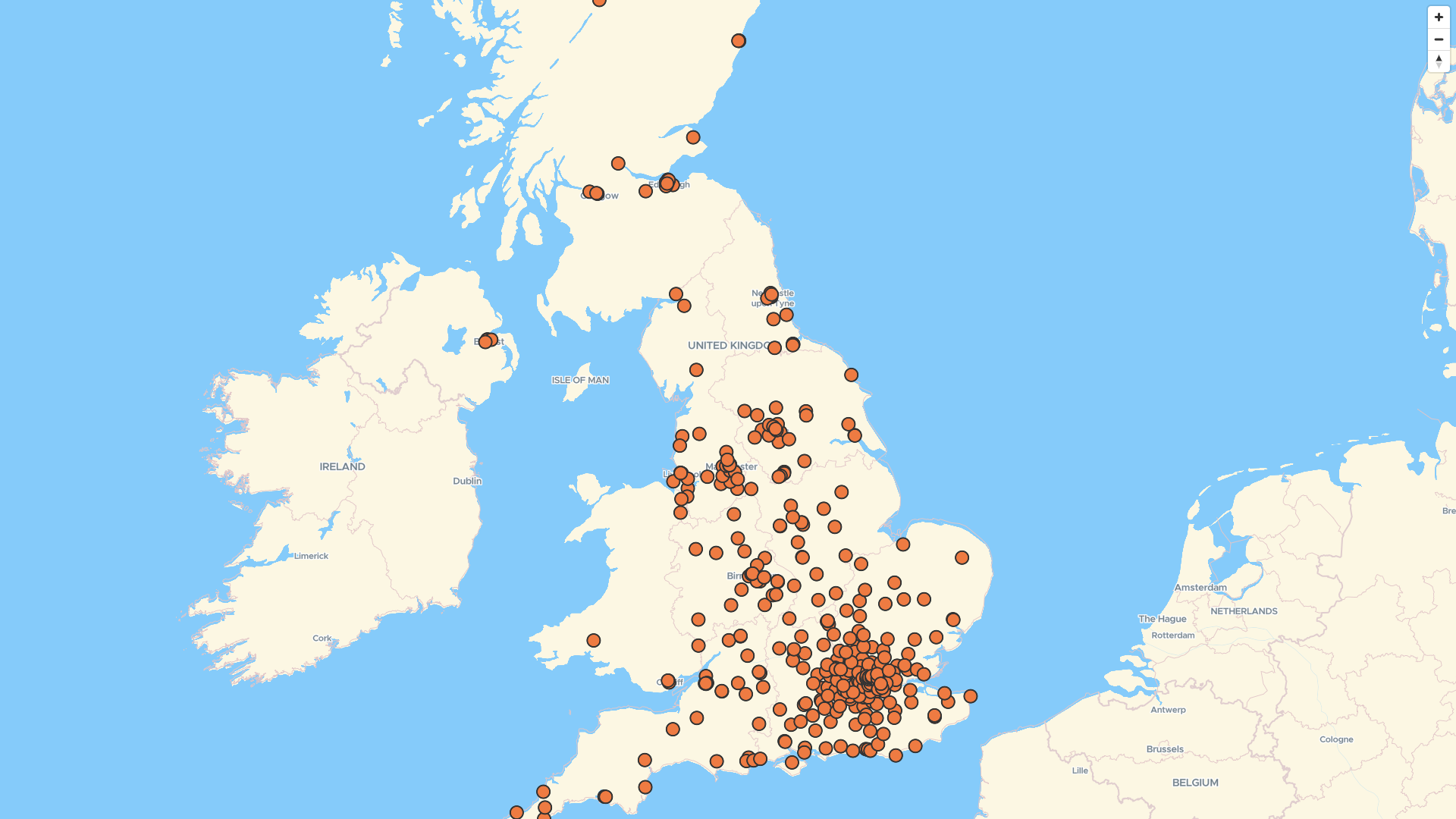 Map of Pizza Express locations, UK | Mapstack
