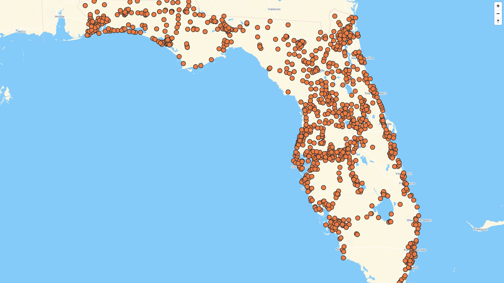 Map of Dollar General locations in Florida, US | Mapstack