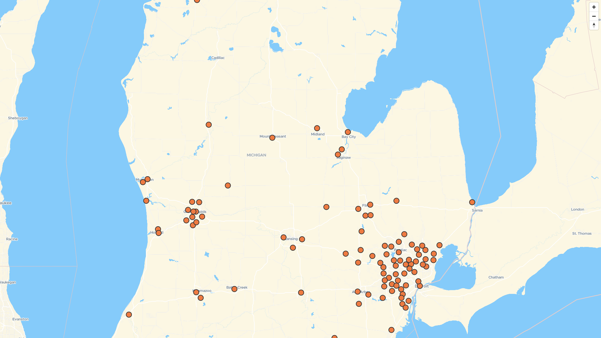 Map of Planet Fitness locations in Michigan, US | Mapstack
