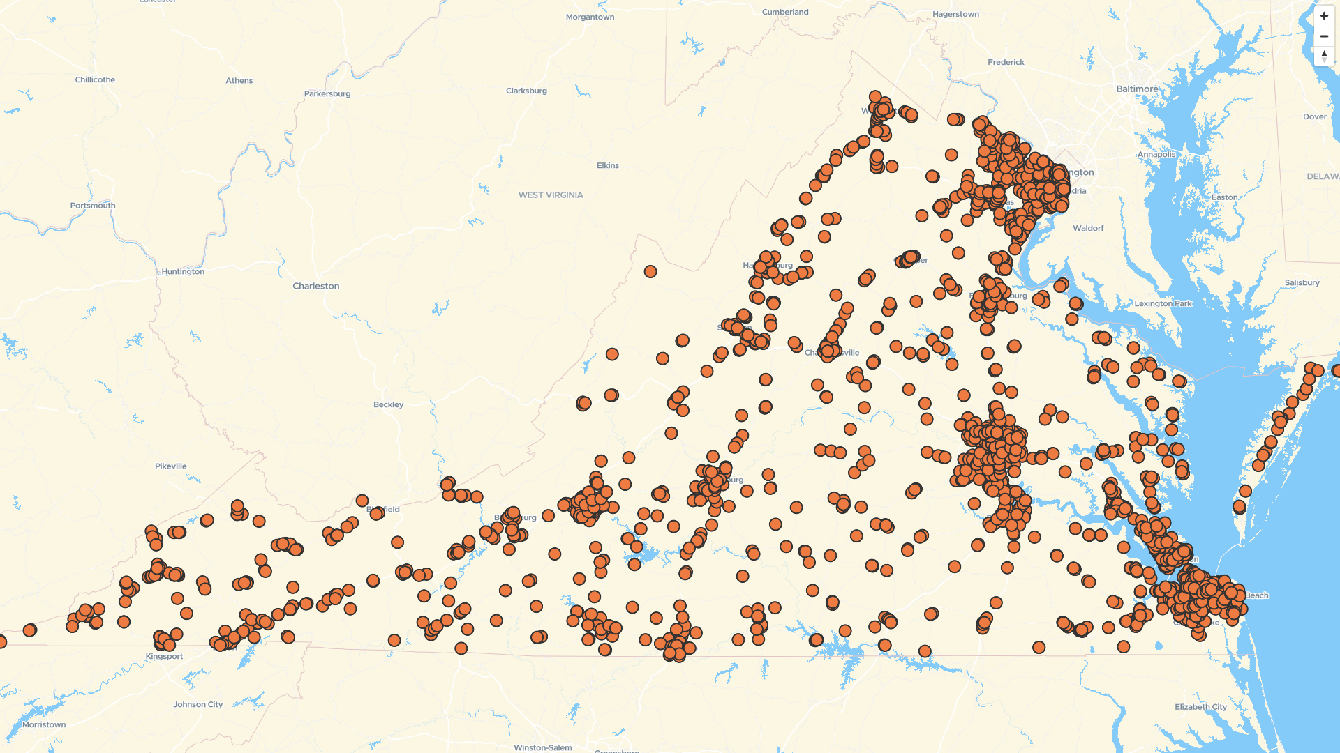 Map of Western Union locations in Virginia, US | Mapstack