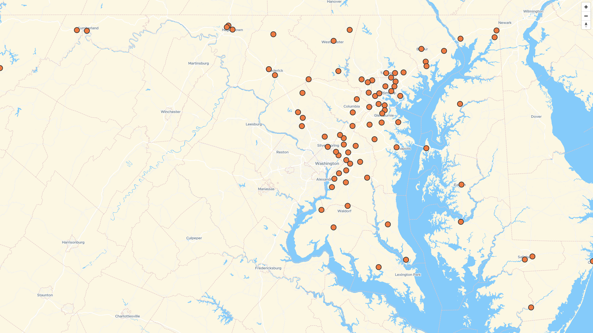 Map of KFC locations in Maryland, US | Mapstack