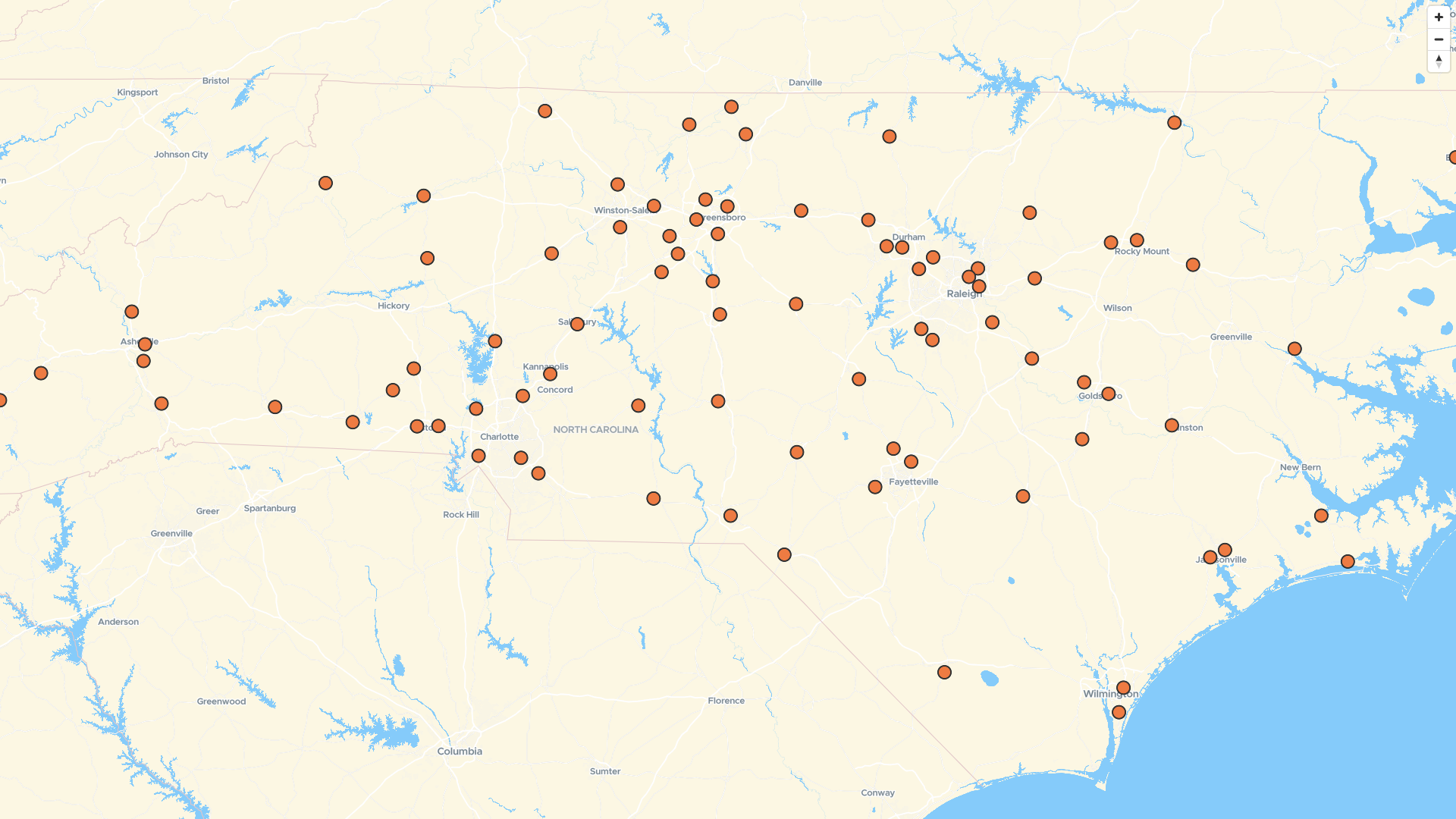 Map of Walmart Supercenter locations in North Carolina, US | Mapstack