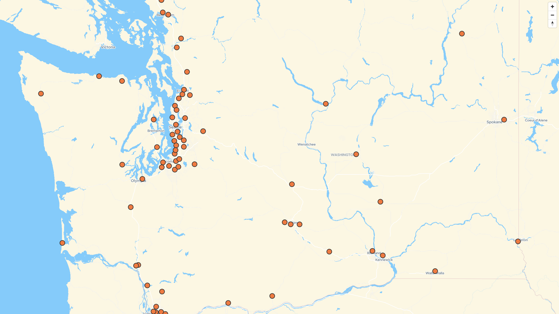 Map of Kingdom Hall Of Jehovah's Witnesses locations in Washington, US ...