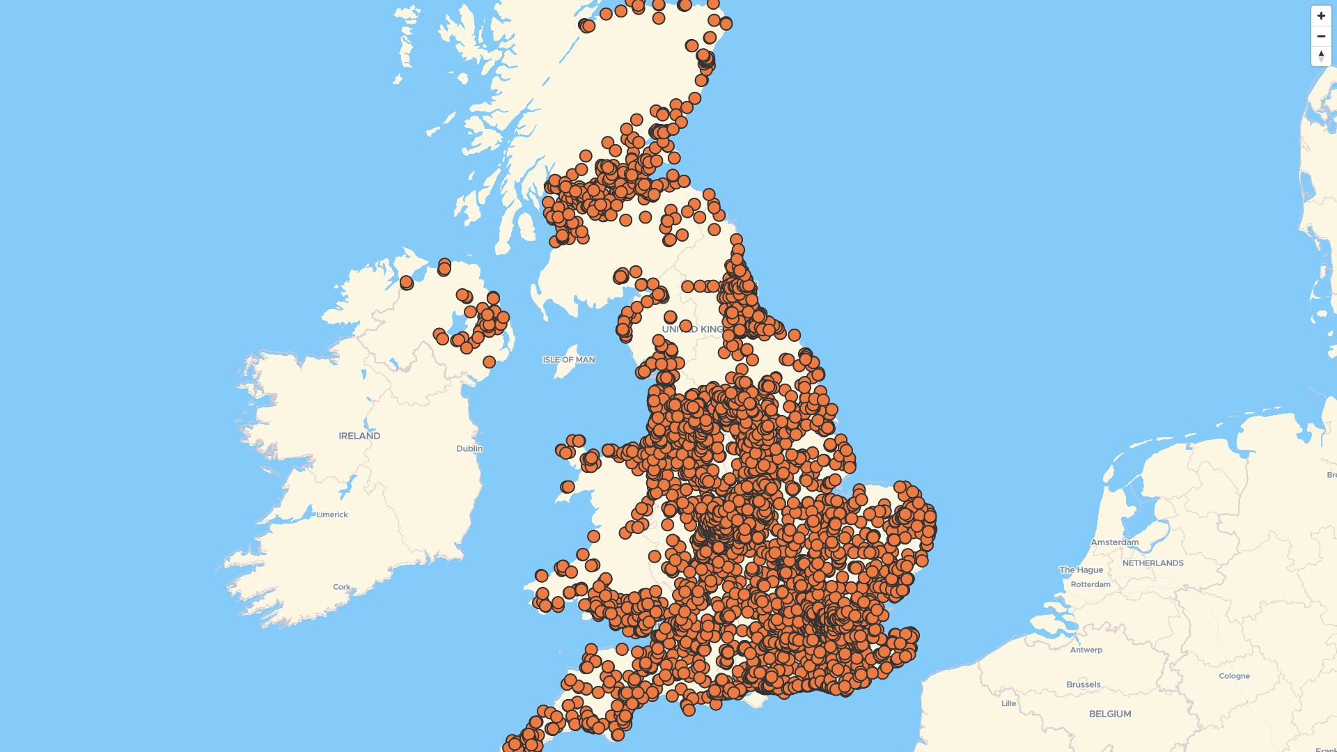Map of Evri ParcelShop locations, UK | Mapstack