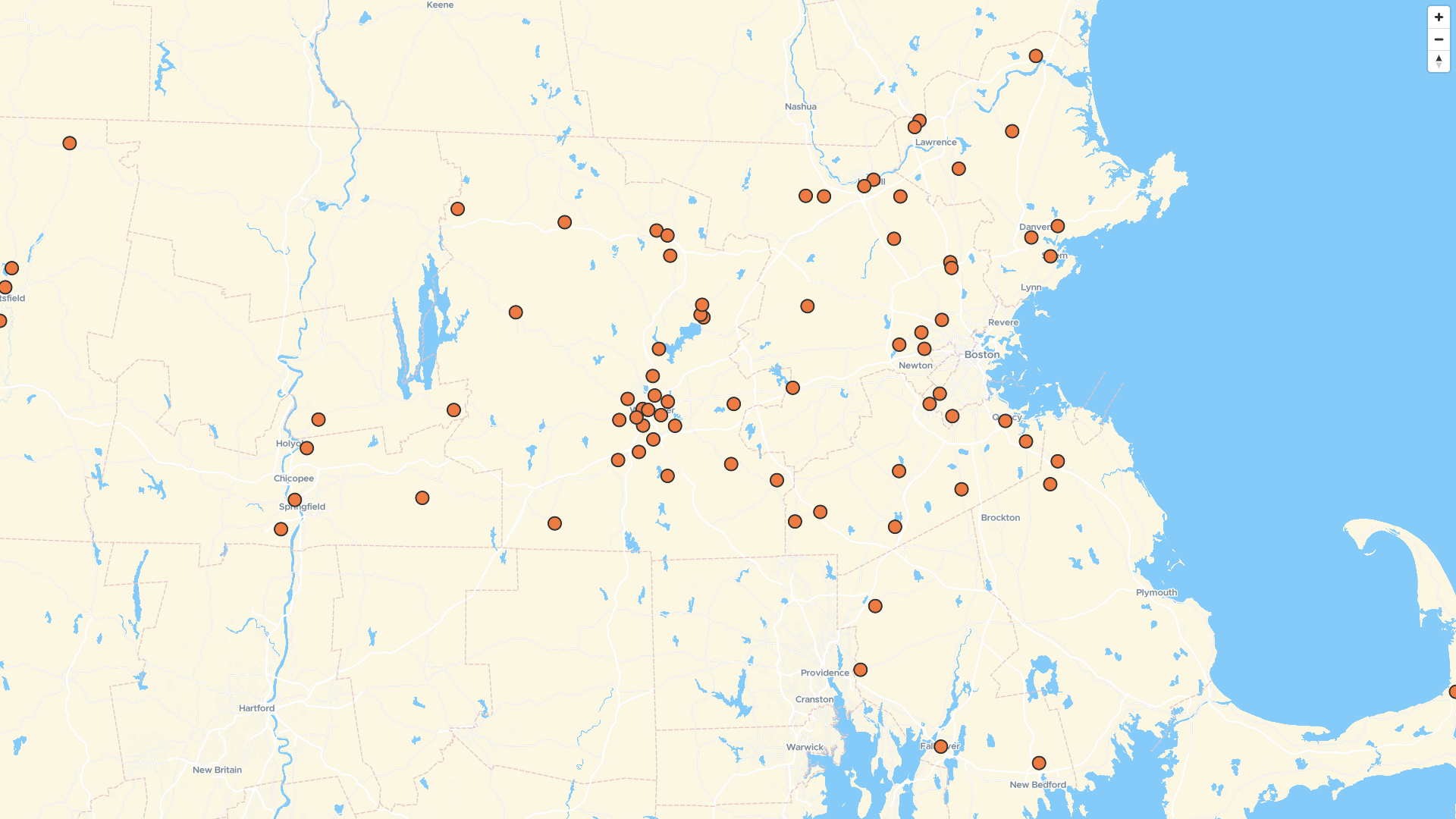 Map of Bp locations in Massachusetts, US | Mapstack