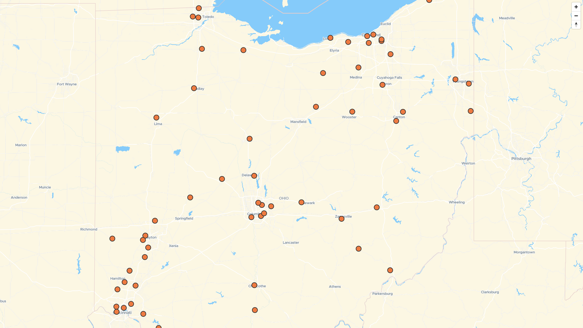 Map of Kingdom Hall Of Jehovah's Witnesses locations in Ohio, US | Mapstack