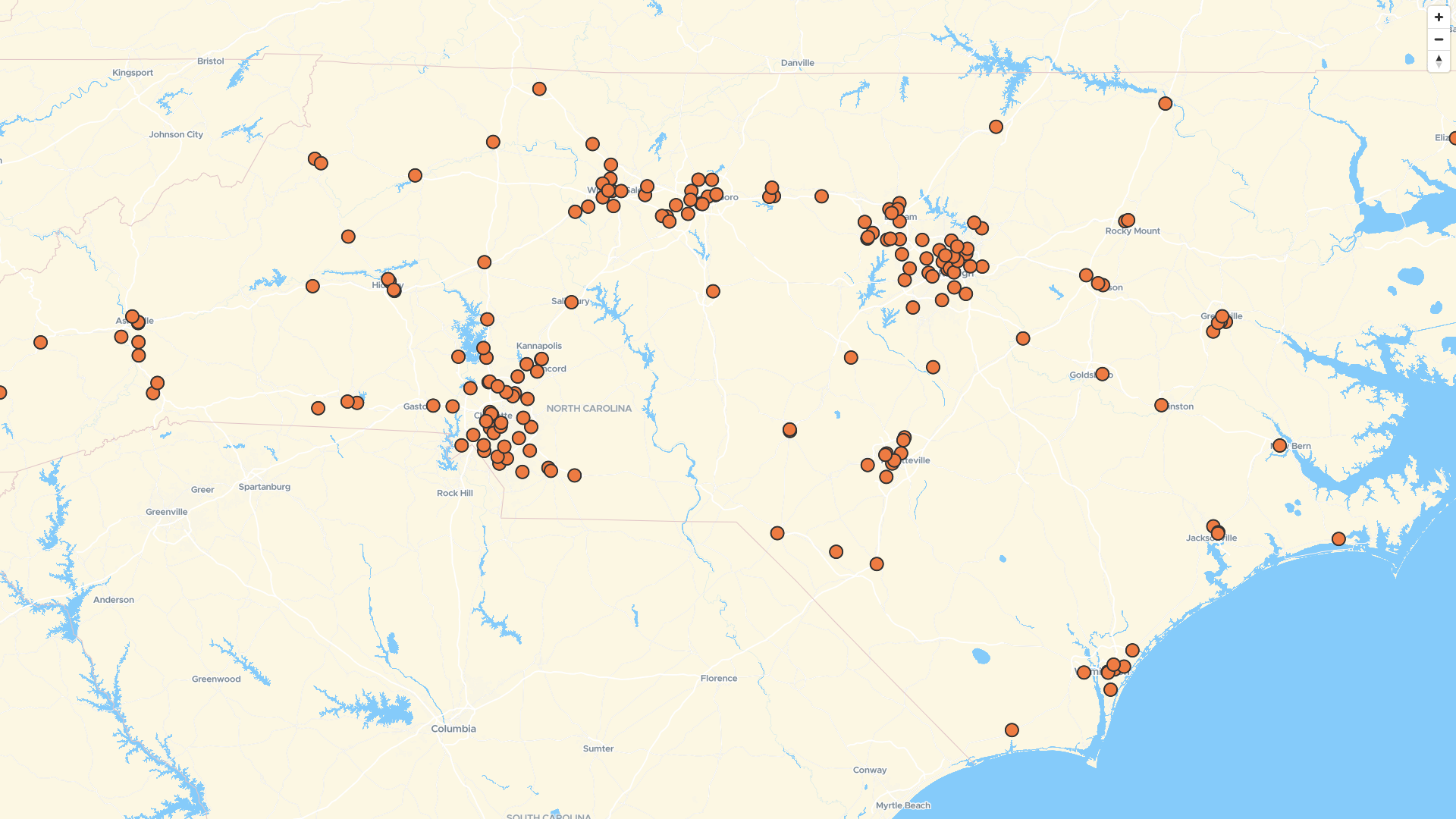 Map of Chick-Fil-A locations in North Carolina, US | Mapstack