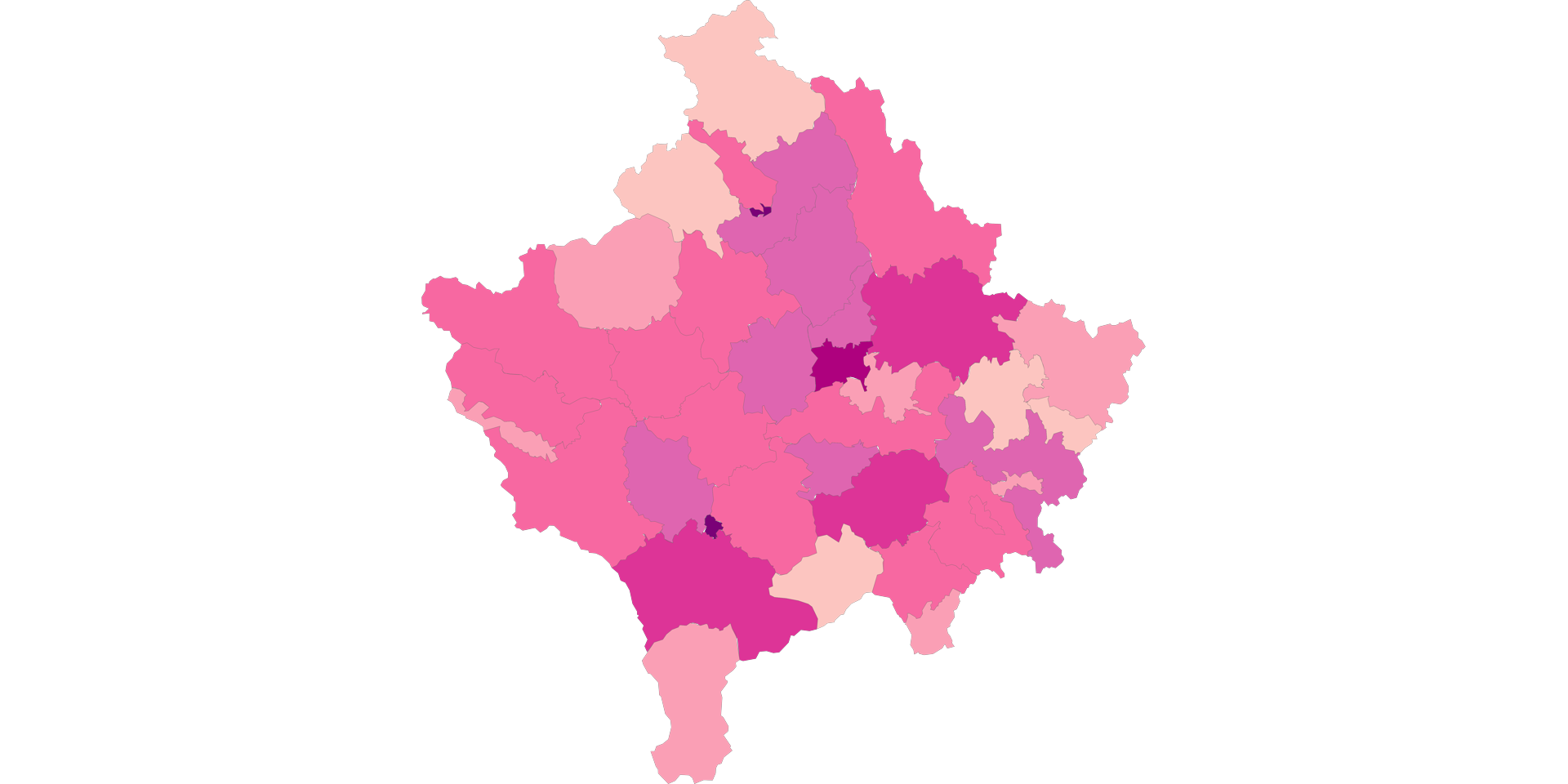 Kosovo Population Density by District Map | Mapstack