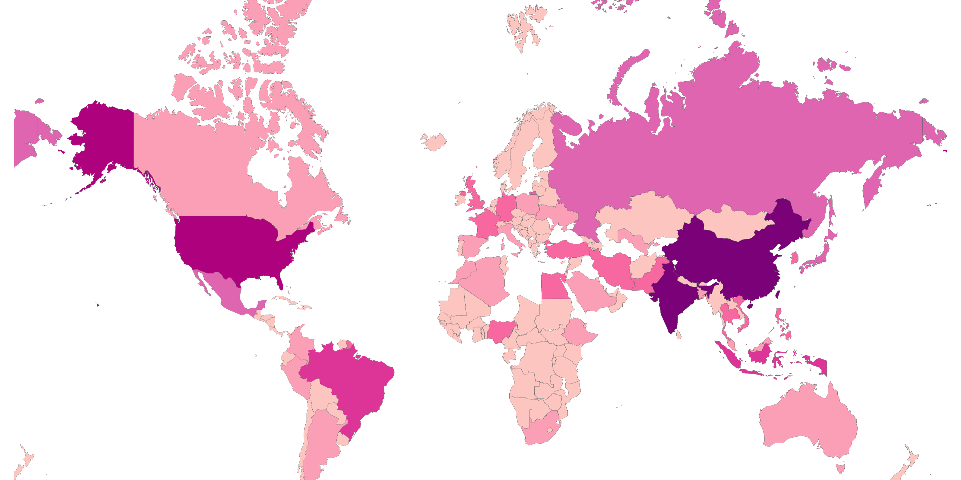 Global Growth in Internet Users 1990-2020 (Absolute Increase) | Mapstack