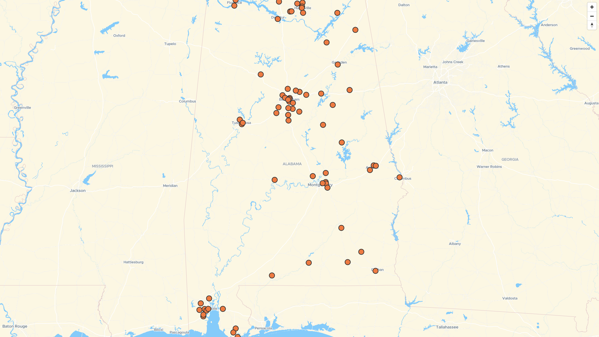 Map of Sherwin-Williams locations in Alabama, US | Mapstack