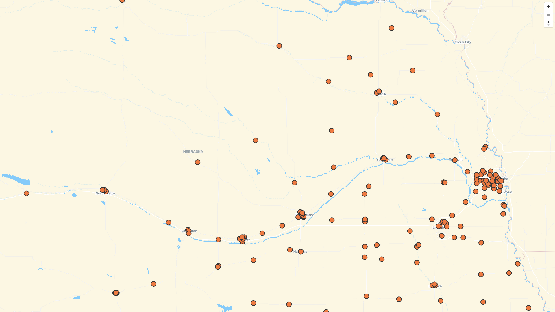 Map of Casey's locations in Nebraska, US | Mapstack