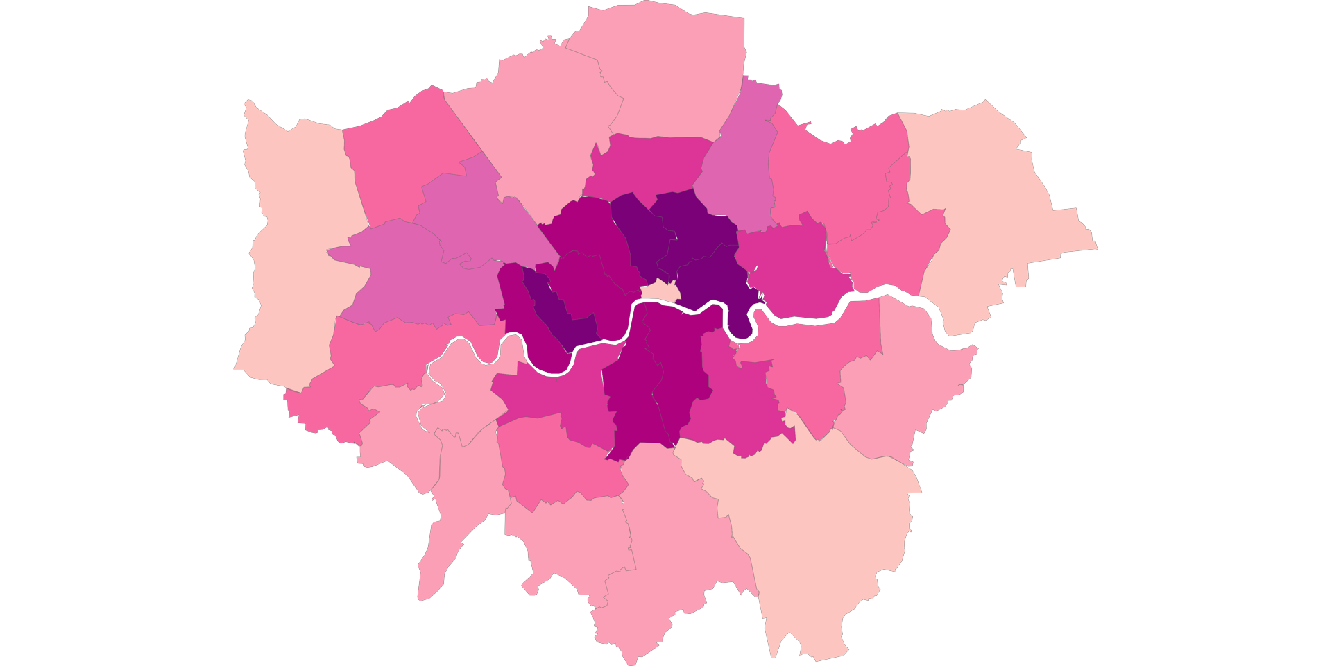 Greater London Population Density by Borough Map | Mapstack