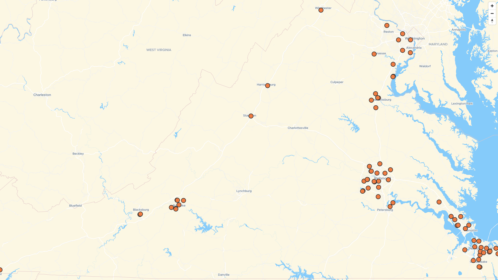 Map of Firestone Complete Auto Care locations in Virginia, US | Mapstack